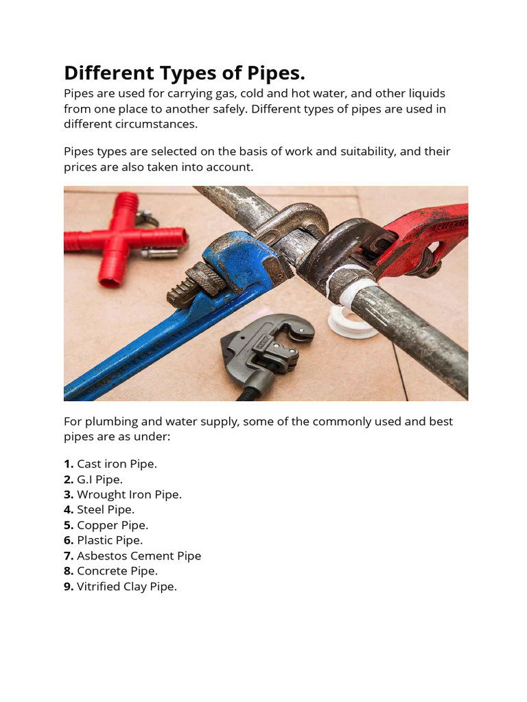 Different Types of Pipes | PDF | Pipe (Fluid Conveyance) | Concrete