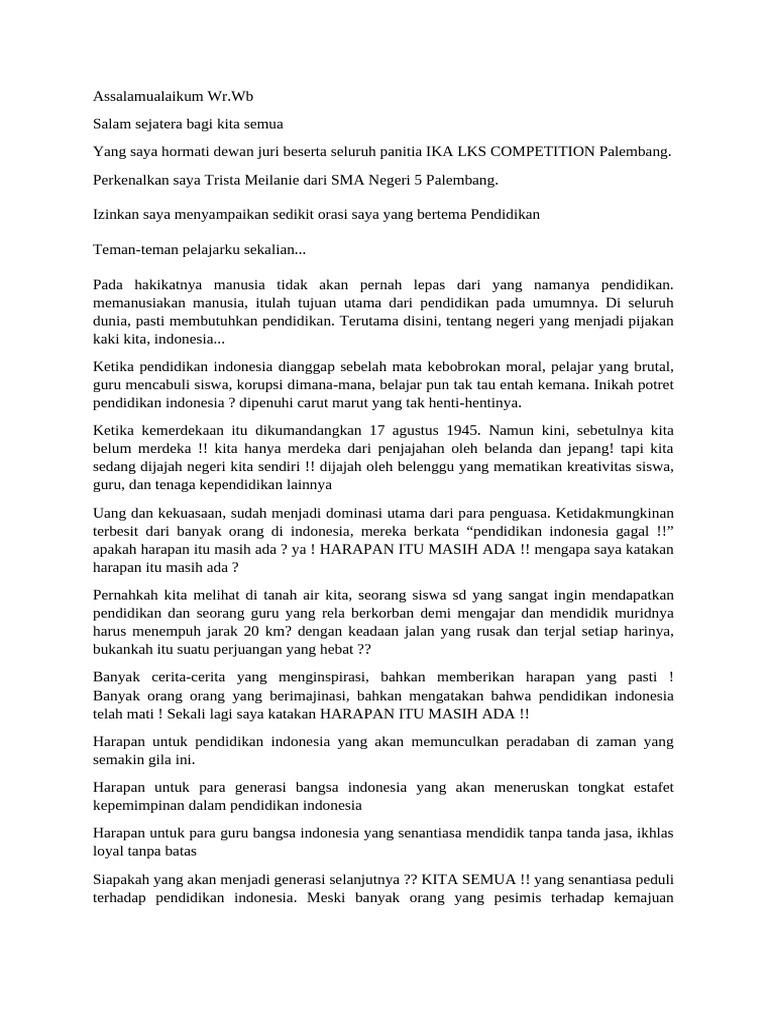 Teks Orasi Trista Meilanie | PDF