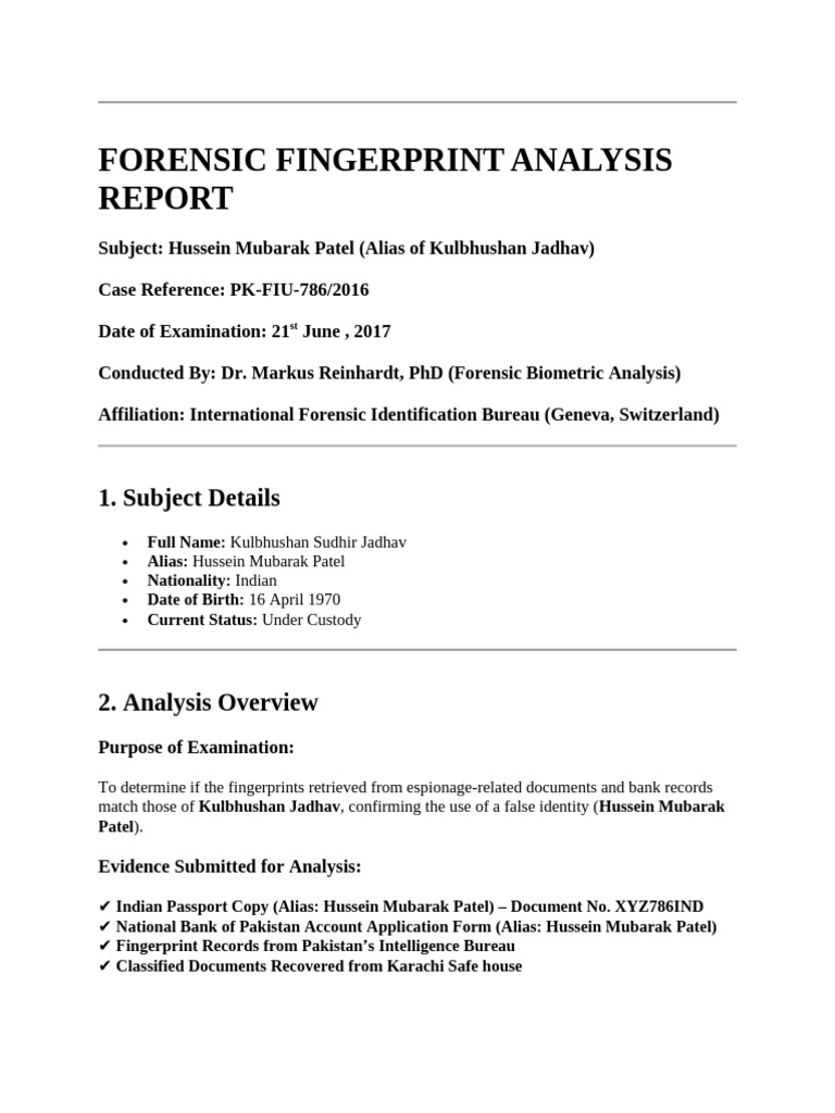Forensic Analysis of Kulbhushan Jadhav's Fingerprints | PDF ...