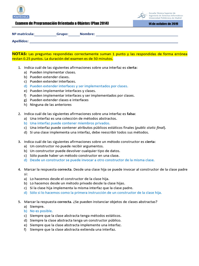 Teoria.Solucion examen [141019] | PDF | C ++ | Constructor (Programación Orientada a Objetos)