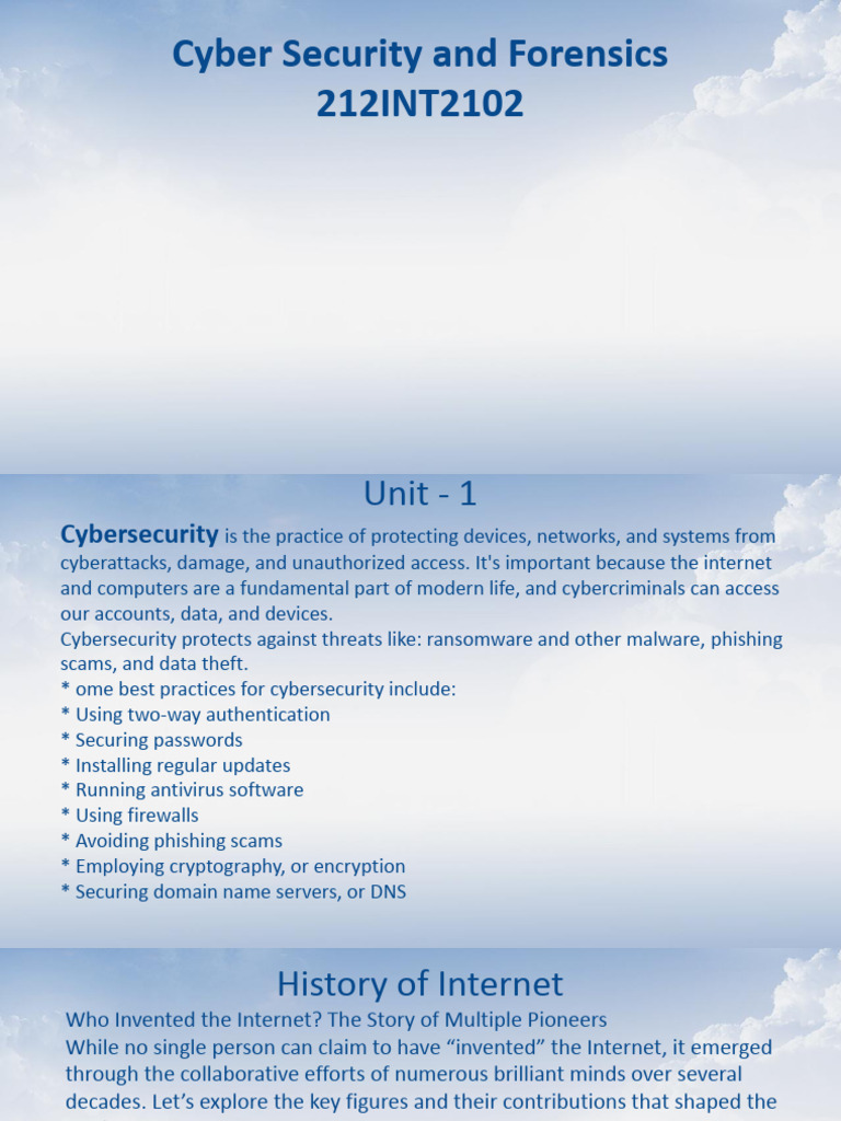 Cybersecurity and Internet History Overview | PDF | Security | Computer ...