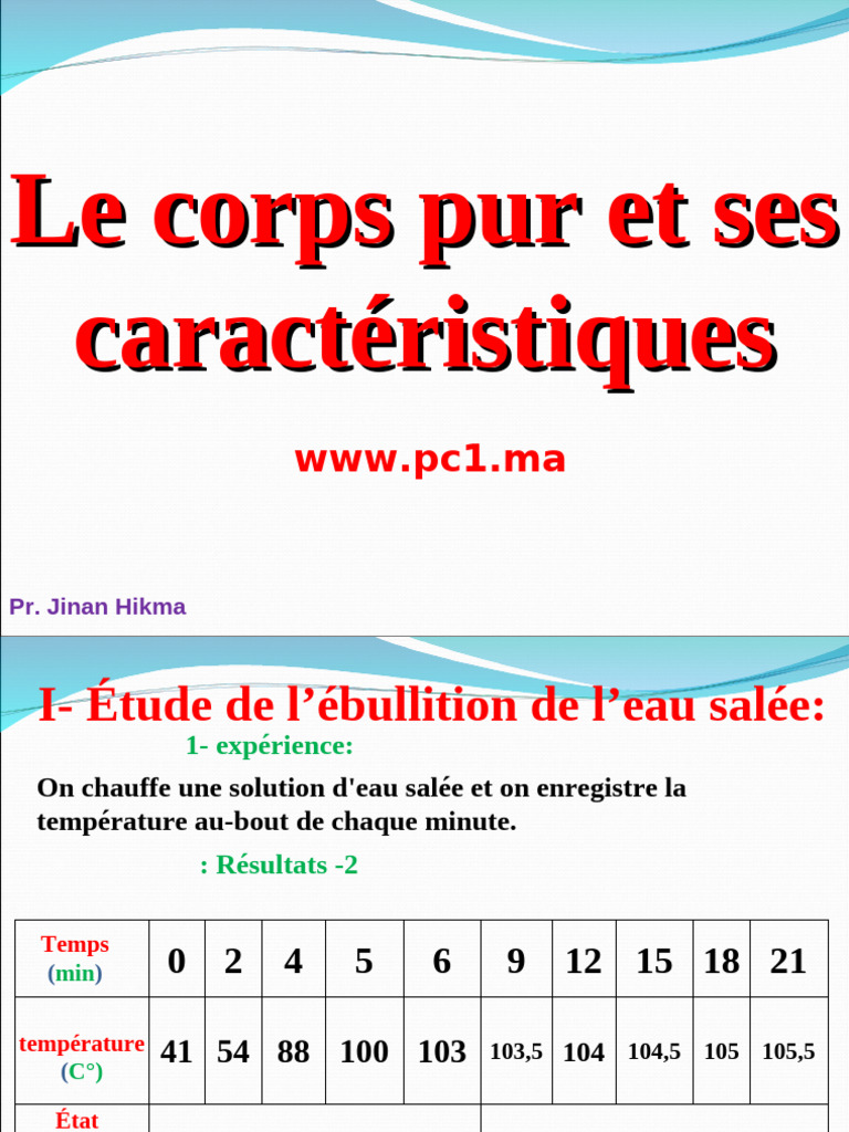 ppt 3 - le-corps-pur (www.pc1.ma) | PDF | Température | Eau