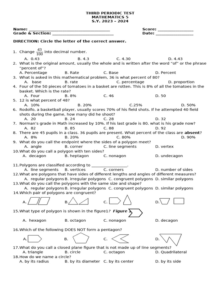 3rdqe Math g5 | PDF | Shape | Circle
