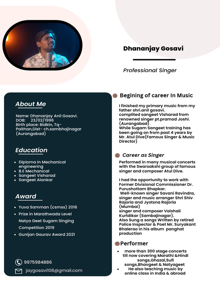 Dhananjay Gosavi: Professional Singer Profile | PDF