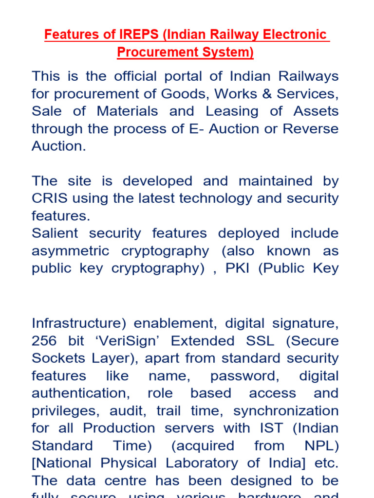 Awareness About Features of IREPS, Tender Opening and Processing ...