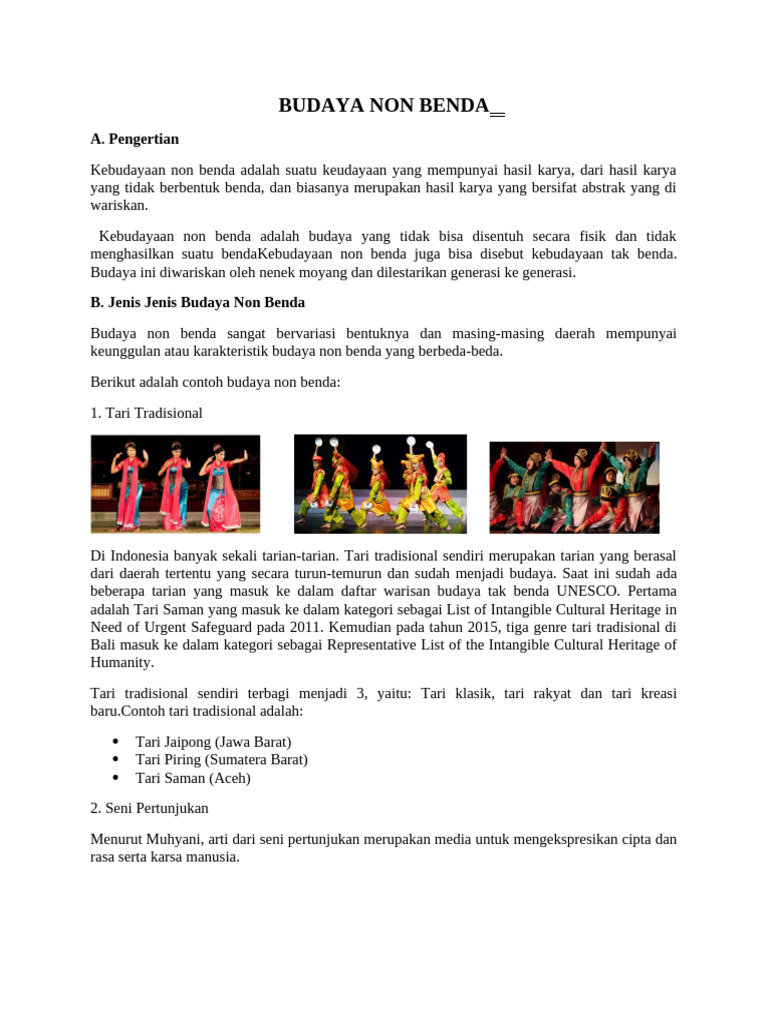 BUDAYA NON BENDA DAN PENJELASANNYA | PDF