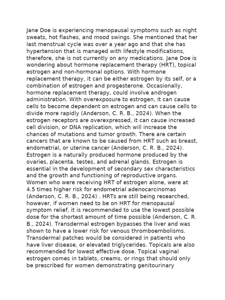 Jane Doe Is Experiencing Menopausal Symptoms Such As Night Sweats | PDF ...