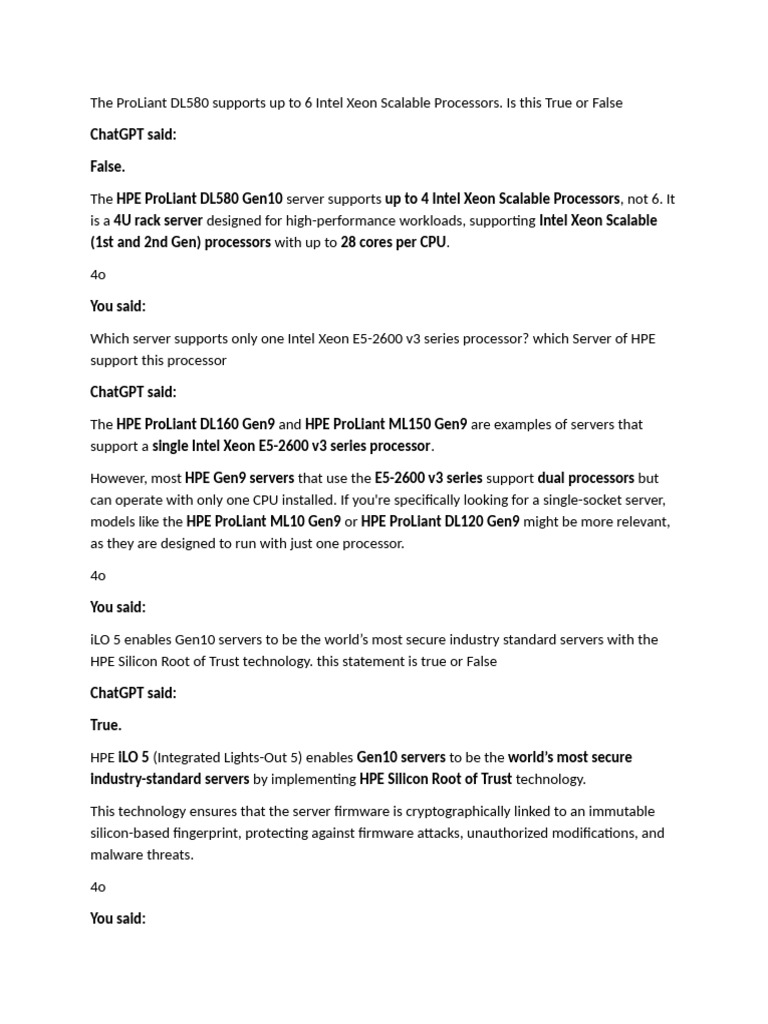 The ProLiant DL580 Supports Up To 6 Intel Xeon Scalable Processors | PDF | Booting | Computer ...