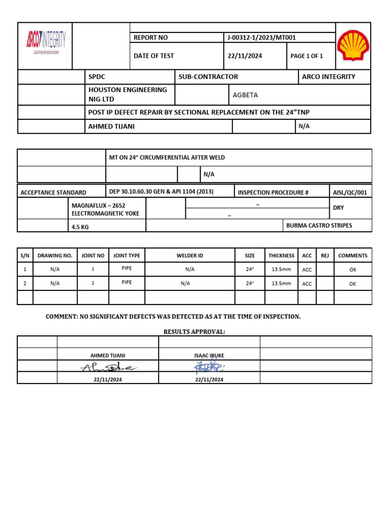 AGBETA MPI CIRCUMFERENTIAL REPORTS Correct | PDF | Industrial Processes ...