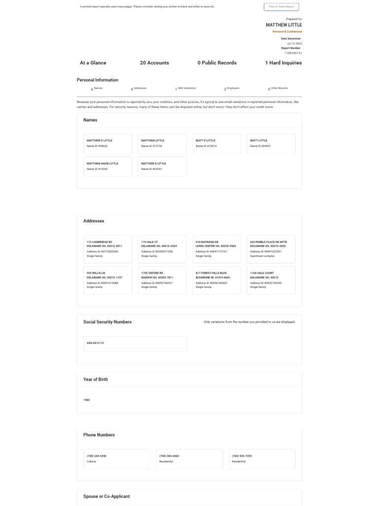 Matthew Little's Credit Report Summary | PDF | Credit | Finance & Money ...