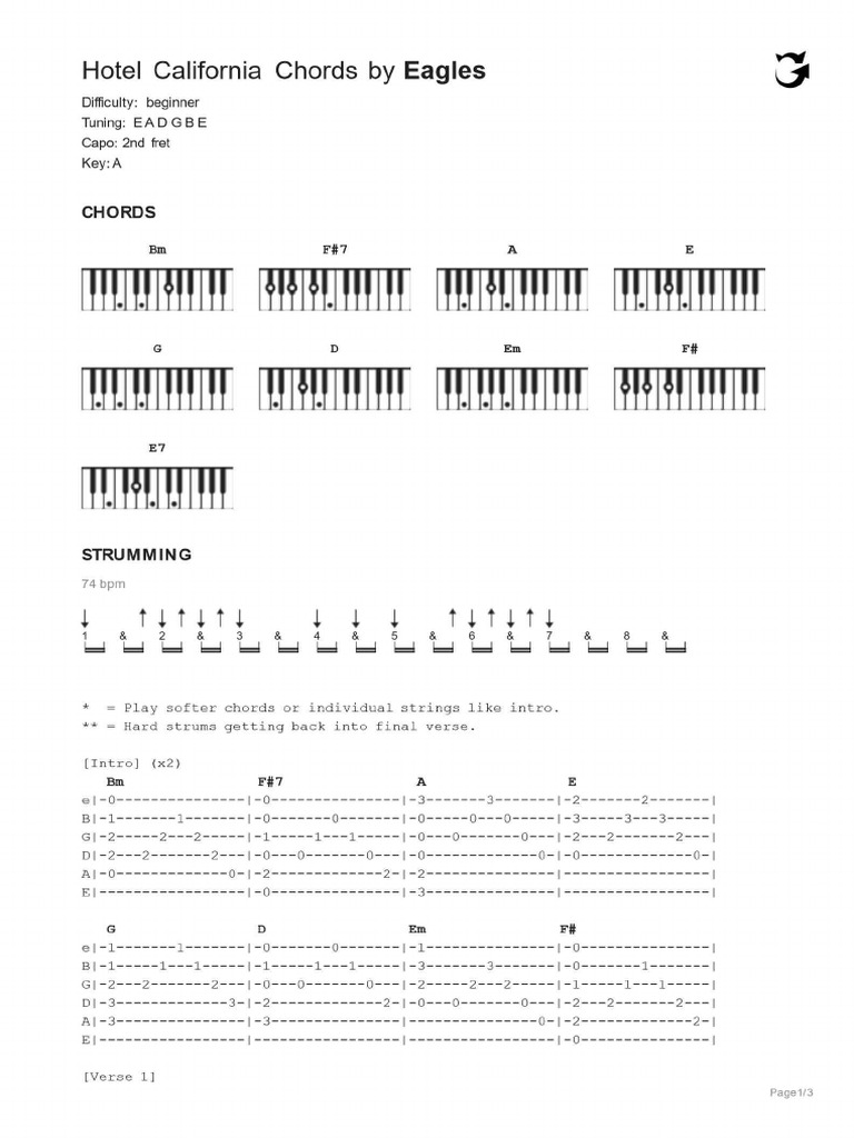 Hotel California Chords | PDF