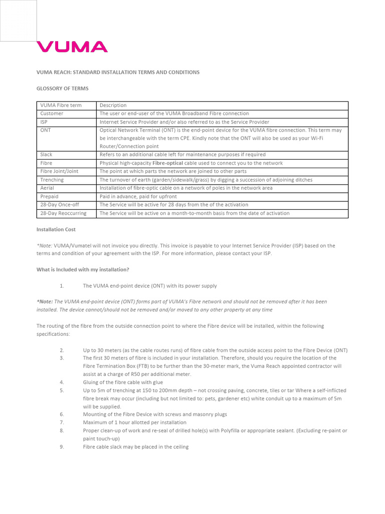 VUMA Reach - National Installation Standard | PDF | Internet Service ...