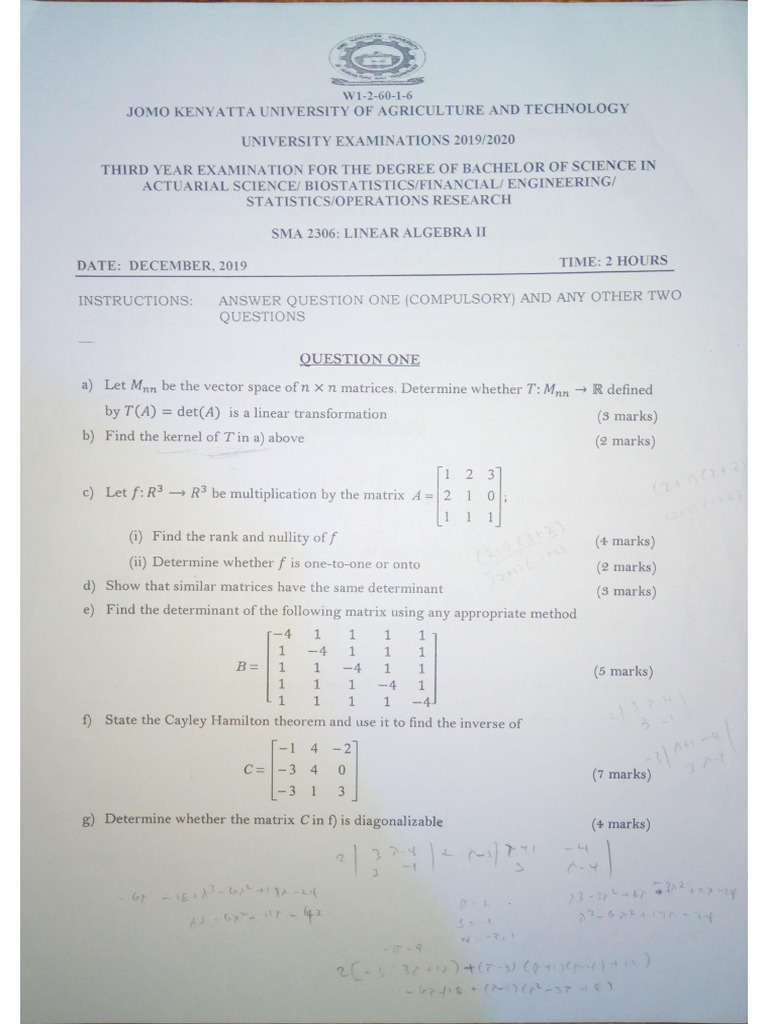 SMA 2306, Linear Algebra II Exam Paper | PDF