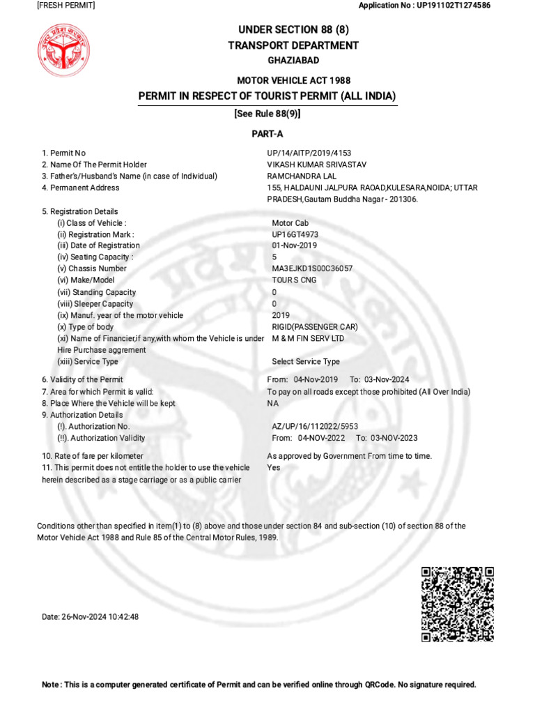 Tourist Vehicle Permit Details | PDF | Land Vehicles | Land Transport