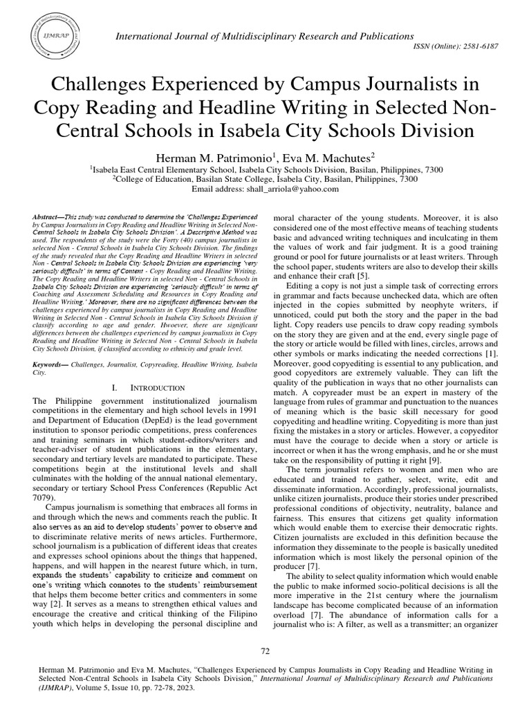 Campus Journalists' Challenges in Writing | PDF | Copy Editing | Journalism