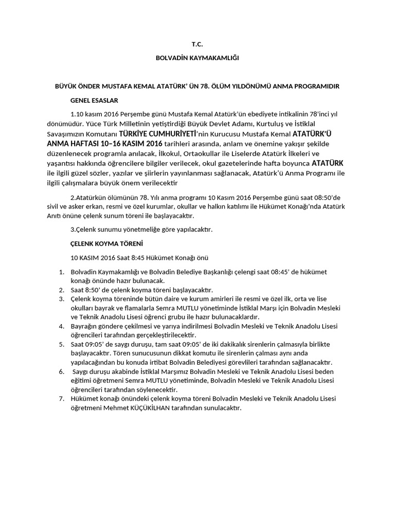 10 Kasim Program Akisi | PDF