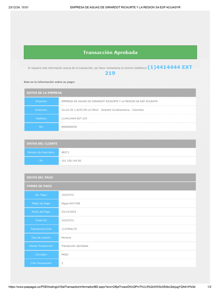 Confirmación de Pago Aprobado | PDF
