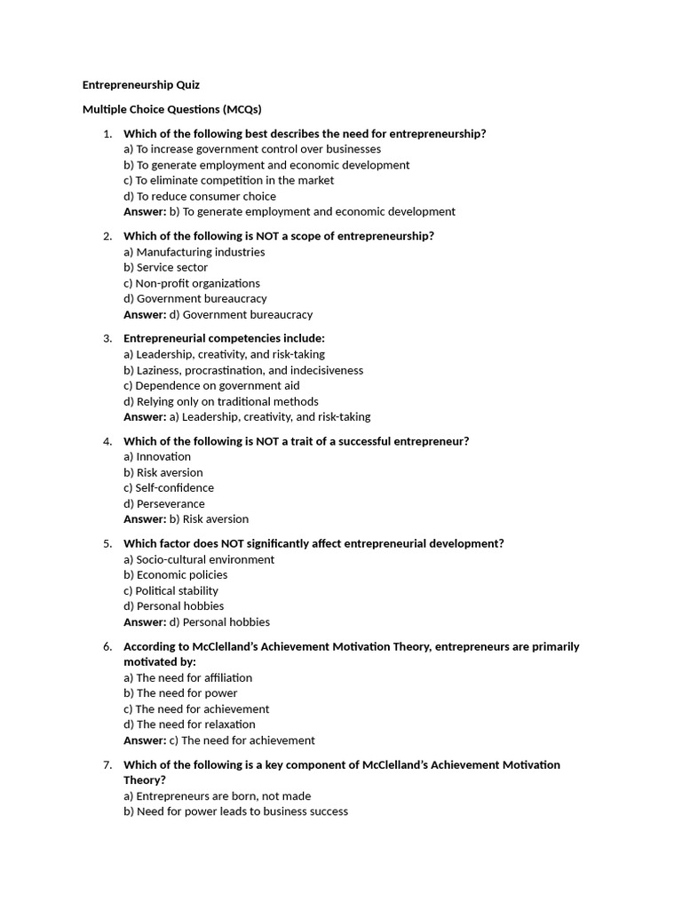 PME_UNIT 1 Quiz | PDF | Entrepreneurship | Social Psychology