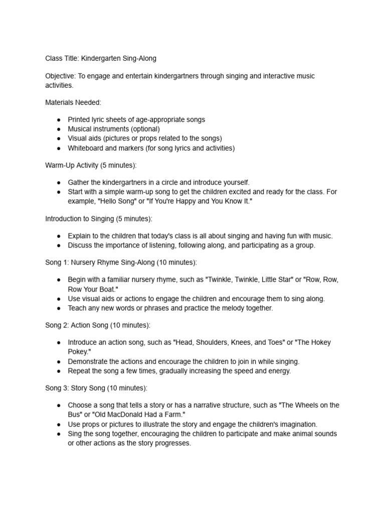 Kindergarten Sing-Along | PDF