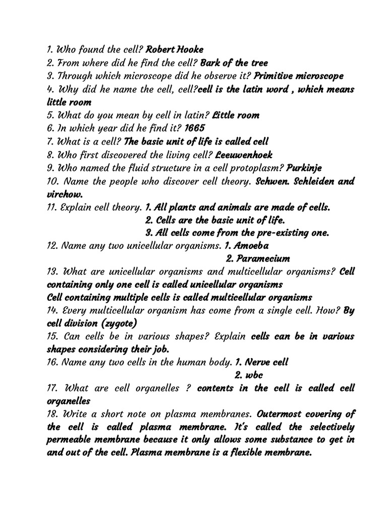 Bio Chapter 1. The Fundamental Unit of Life (Cell) Questions | PDF ...