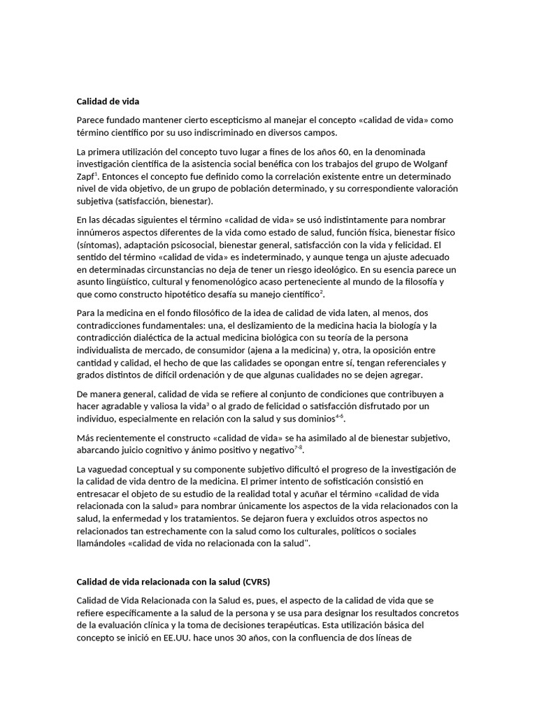 Calidad de Vida | PDF | Bienestar | Concepto