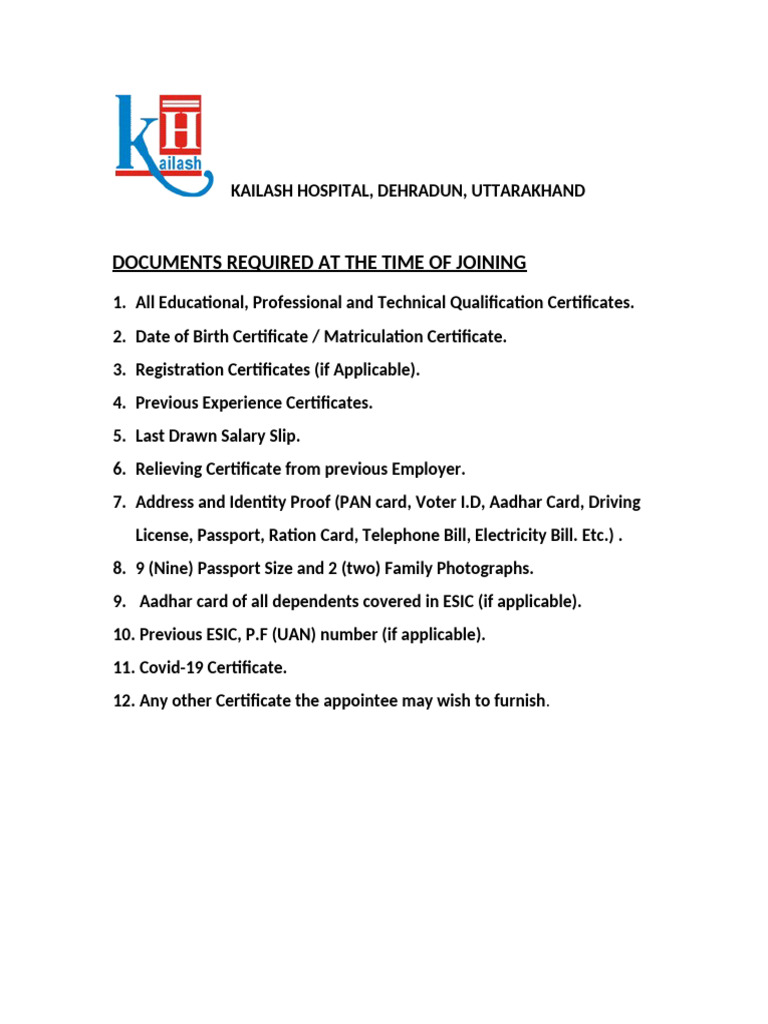 Documents required at the time of joining (3) (1) | PDF