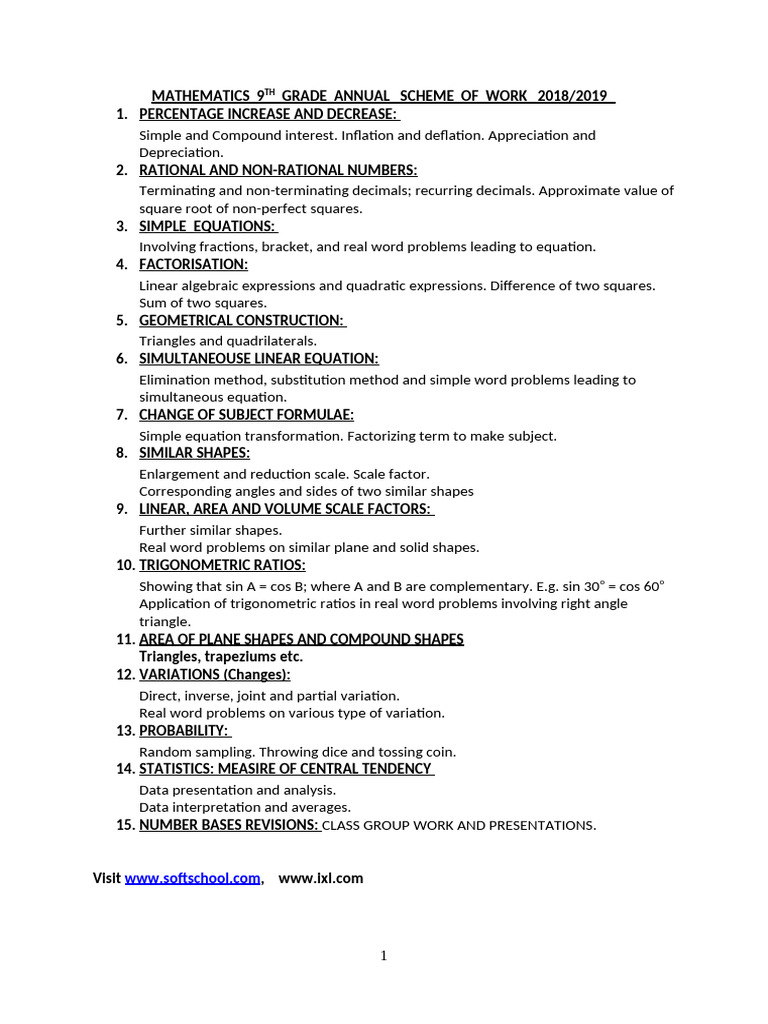 Grade 9 Math Curriculum 2018/2019 | PDF | Square Root | Numbers