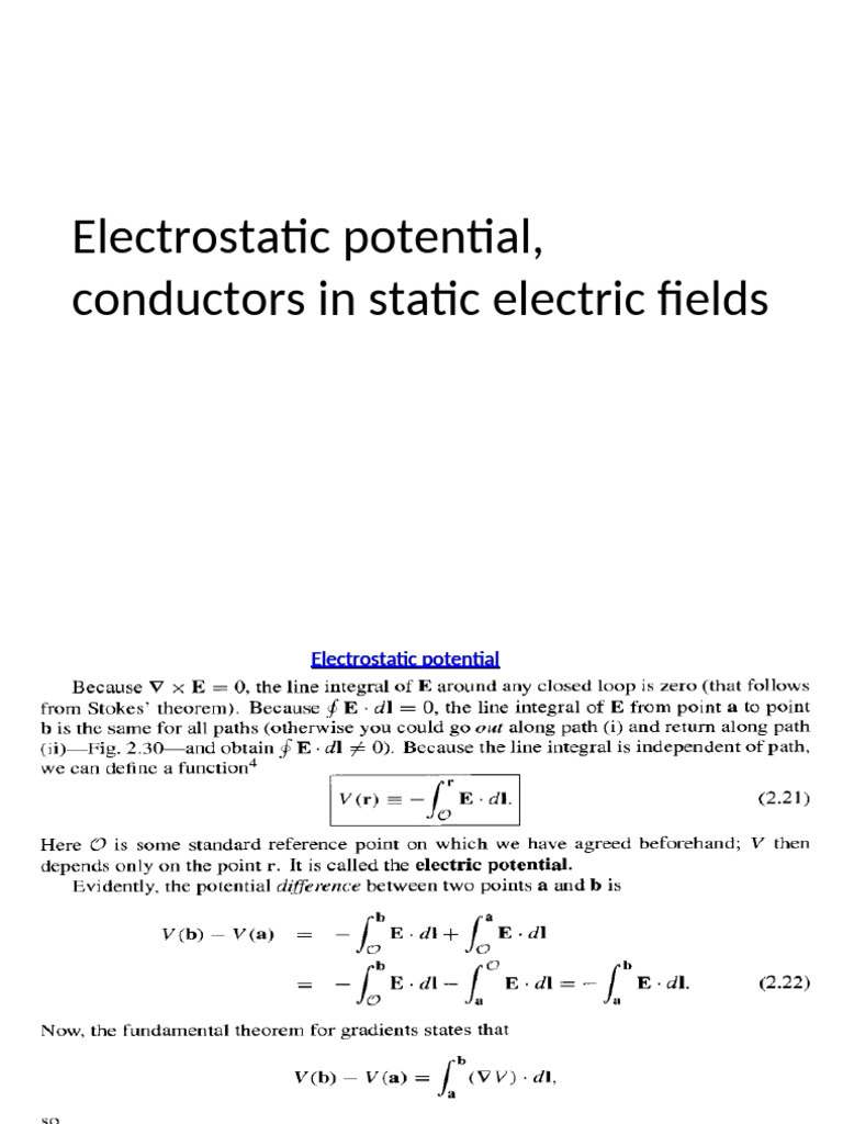 Electrostatic Potential, Conductors in Static Electric Fields | PDF