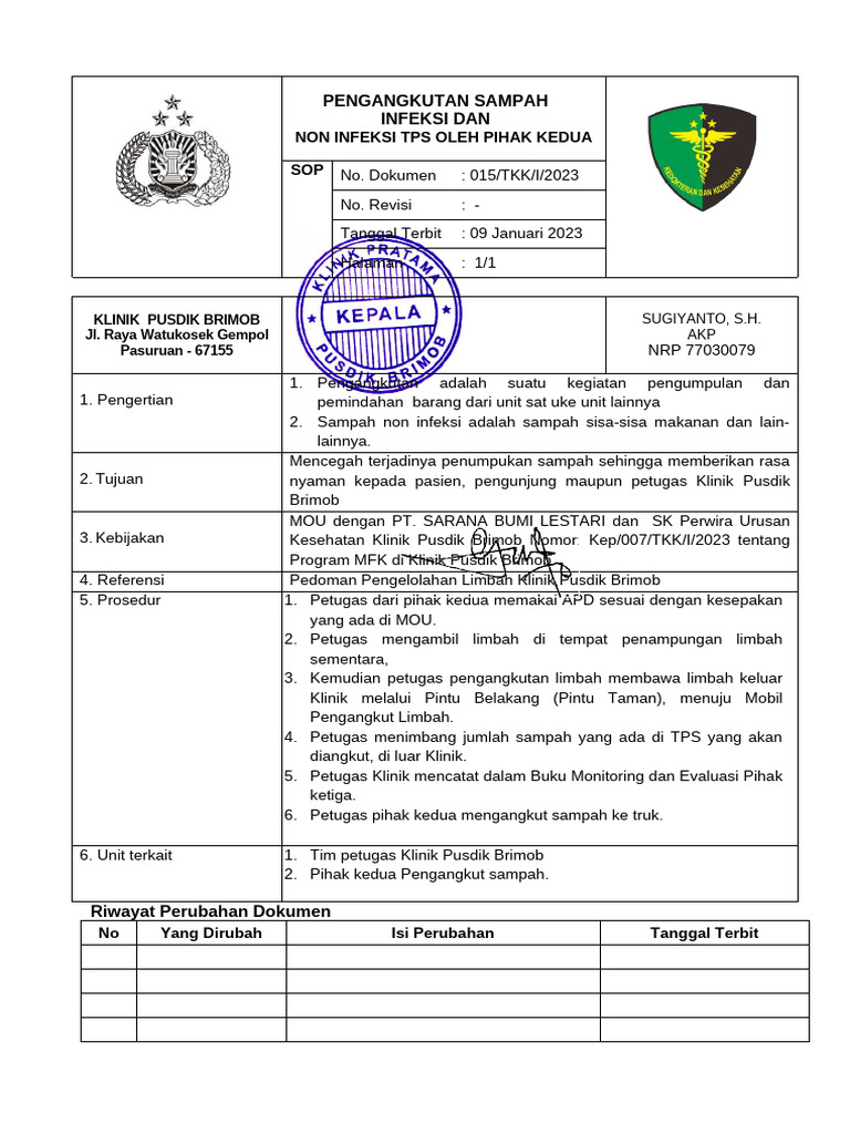Ep 1.3.6 Sop Pengangkutan Sampah TPS Oleh Pihak Kedua | PDF