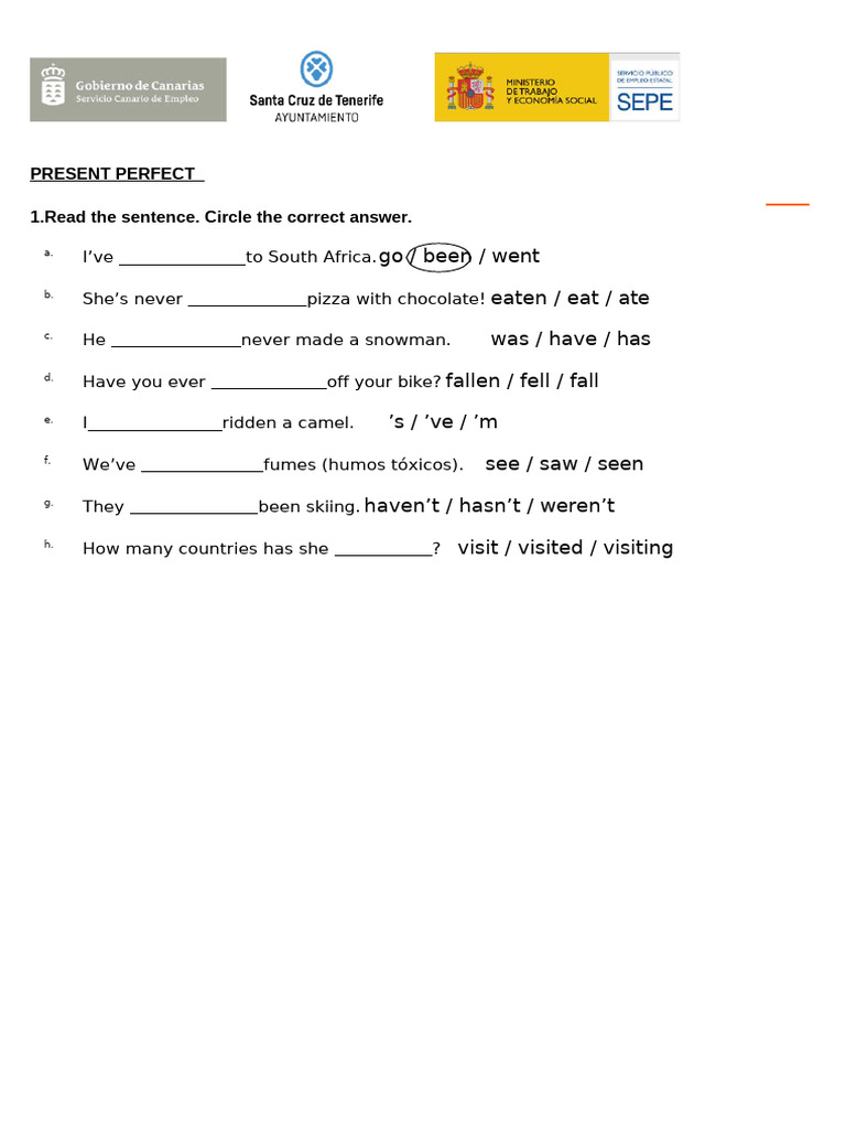 Grammar Practice Present Perfect Experiences Worksheet | PDF | Language ...