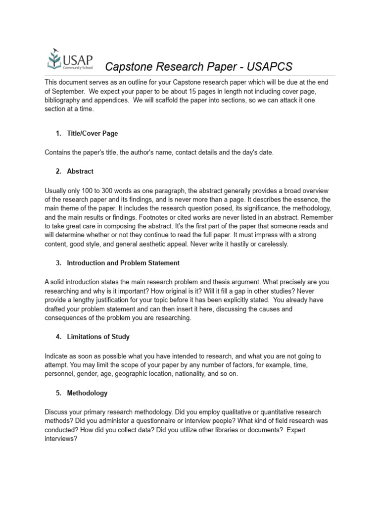 Capstone Research Paper Outline | PDF | Methodology | Scientific Method