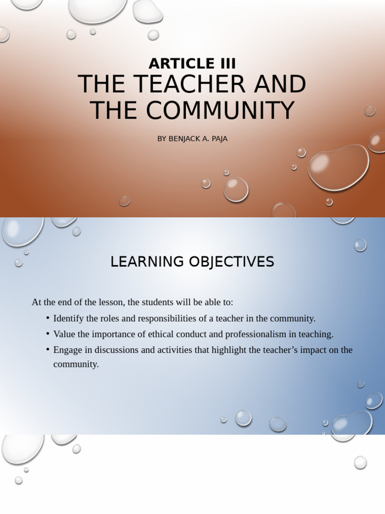 Article III, The Teacher and the Community | PDF | Teachers | Social ...