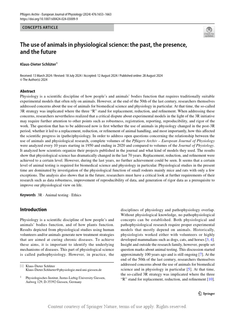 The Use of Animals in Physiological Science The Pa | PDF | Animal ...