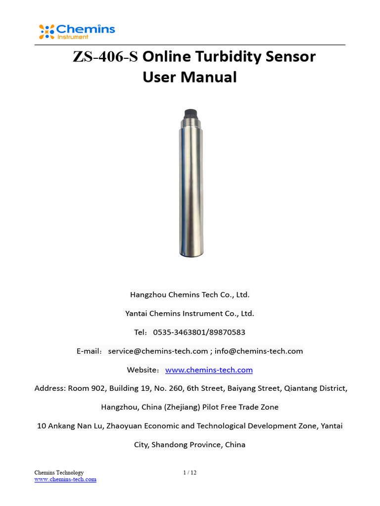 ZS-406-S Online Turbidity Sensor | PDF | Calibration