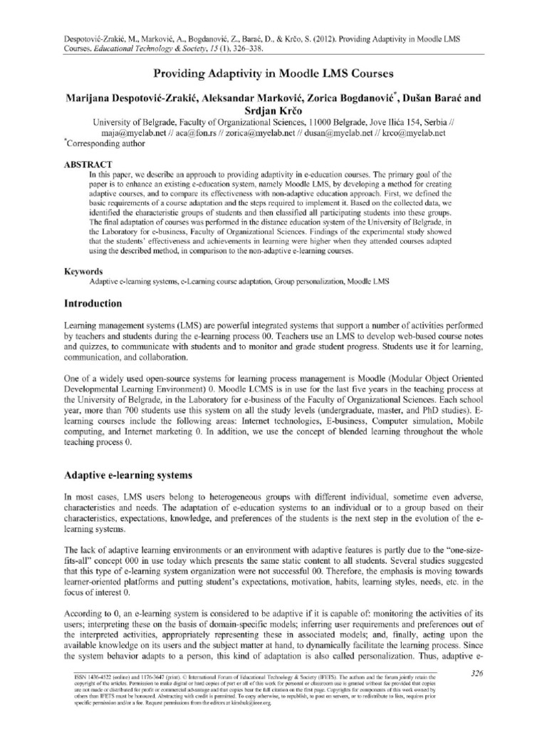 Providing Adaptivity in Moodle | PDF