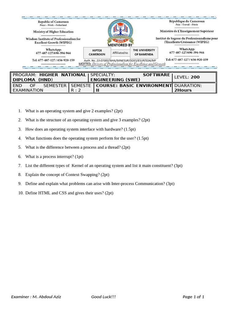 Operating System Exam Questions Guide | PDF