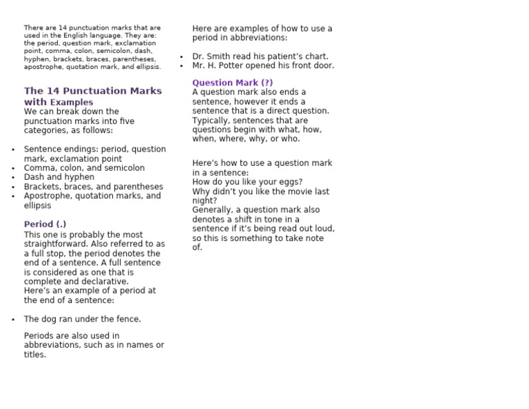 There Are 14 Punctuation Marks That Are Used in The English Language | PDF