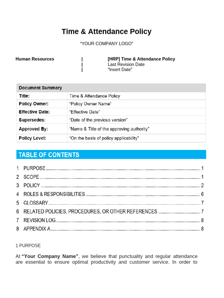 Time and Attendance Policy | PDF | Business
