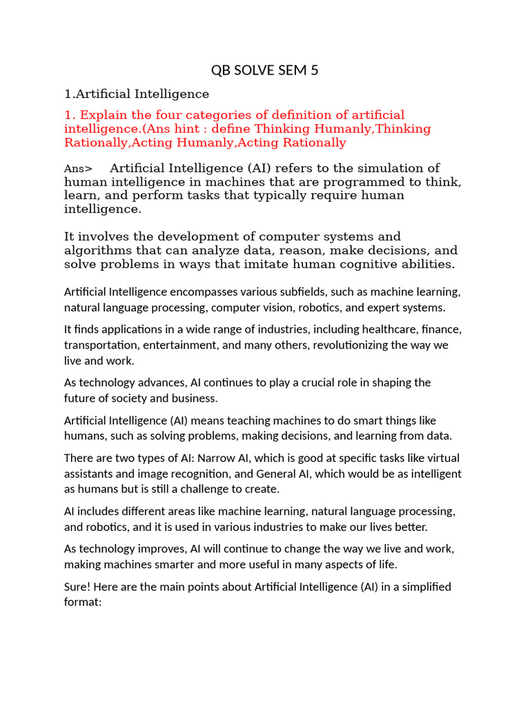 QB SOLVE KHUSHIIII | PDF | Intelligence (AI) & Semantics | Artificial Intelligence