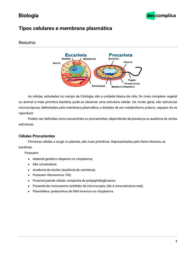 VOD-Tipos Celulares e Membrana-2019 | PDF | Membrana celular | Célula ...