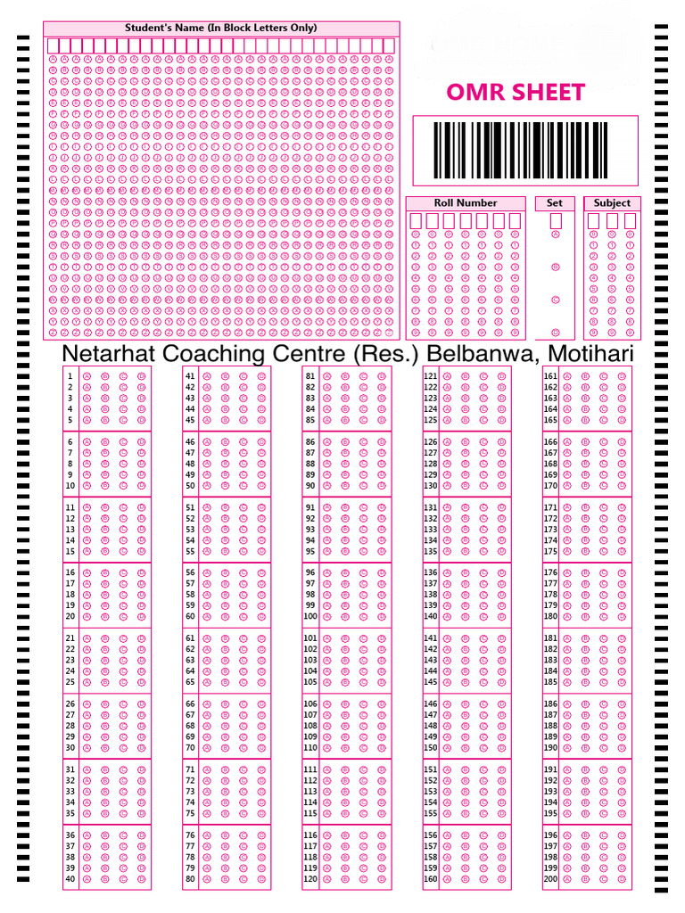 OMR Sheet for 200 Questions PDF | PDF