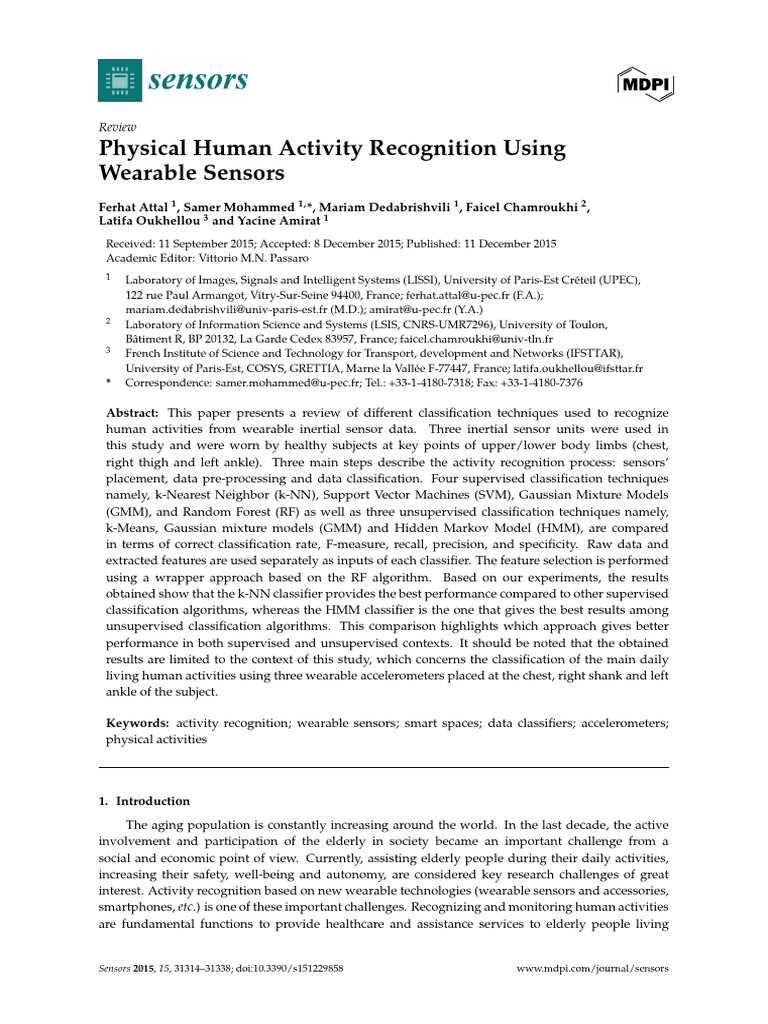 Physical Human Activity Recognition Using Wearable Sensors Pdf Wearable Technology