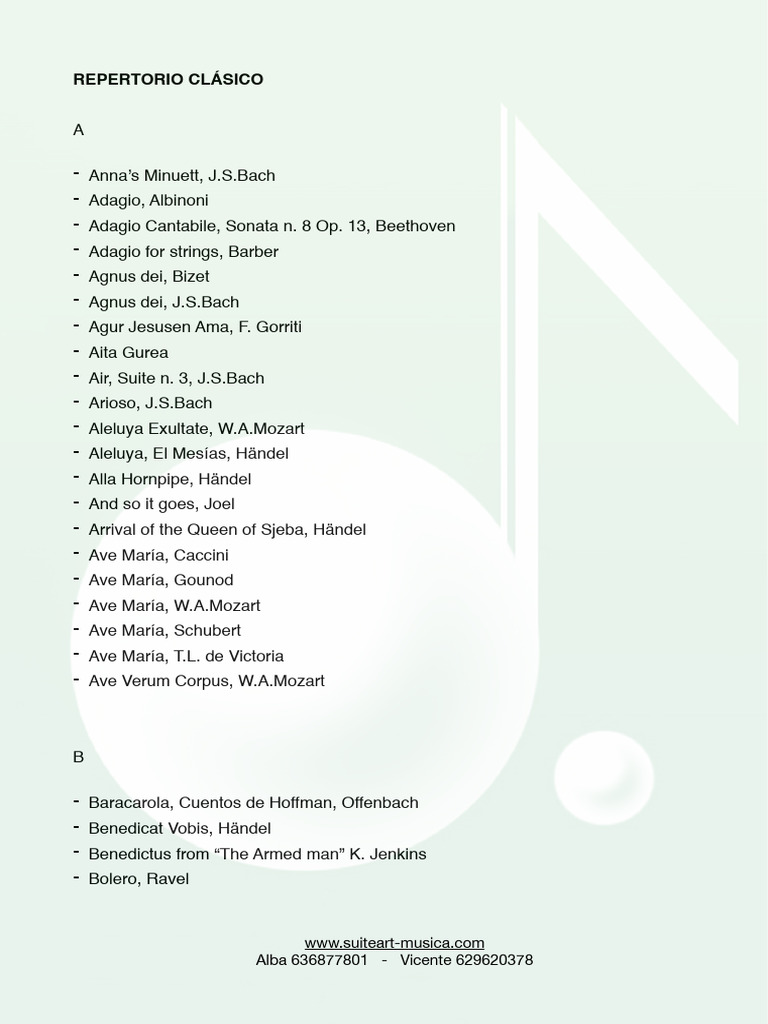 Repertorio Clásico de Música Instrumental | PDF | Johann Sebastian Bach ...
