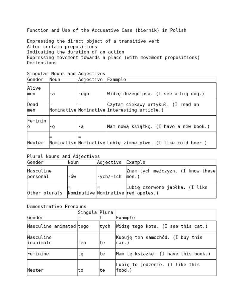 Function and Use of The Accusative Case | PDF