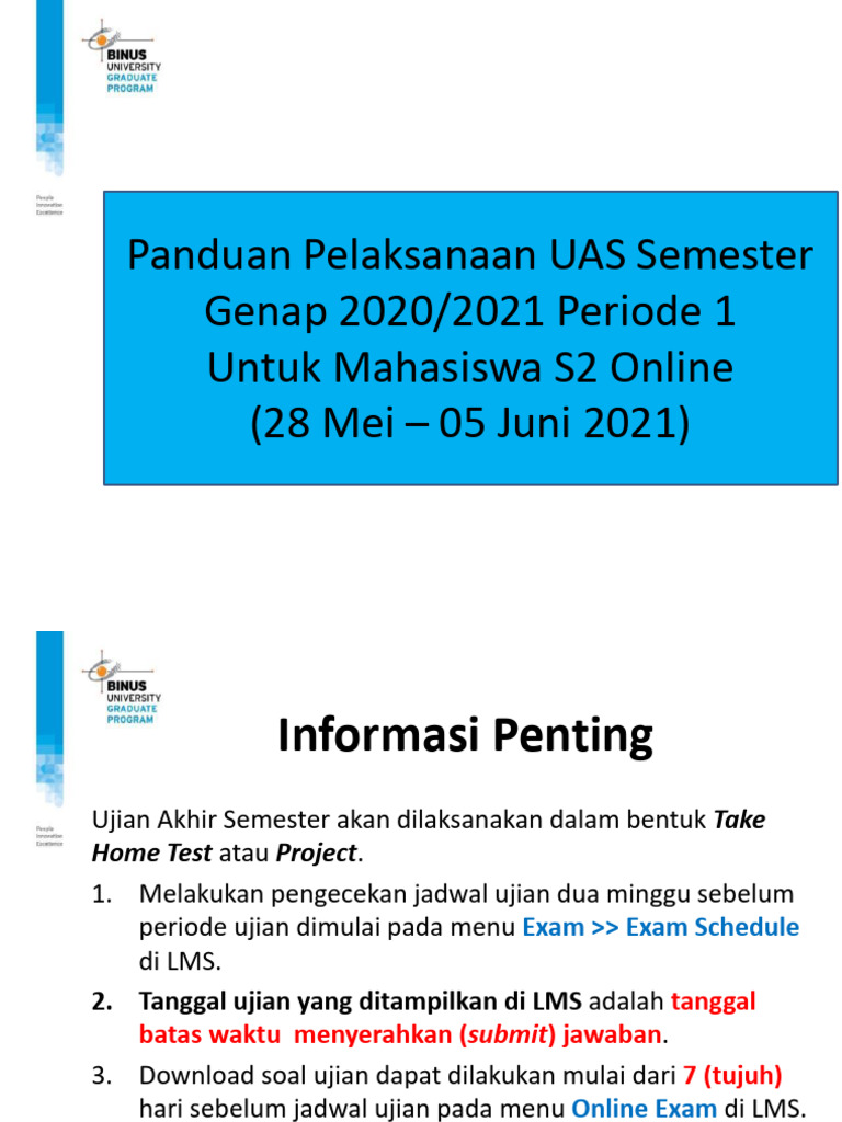 Panduan Ujian Akhir Semester S2 Online (LMS) - Student Copy | PDF