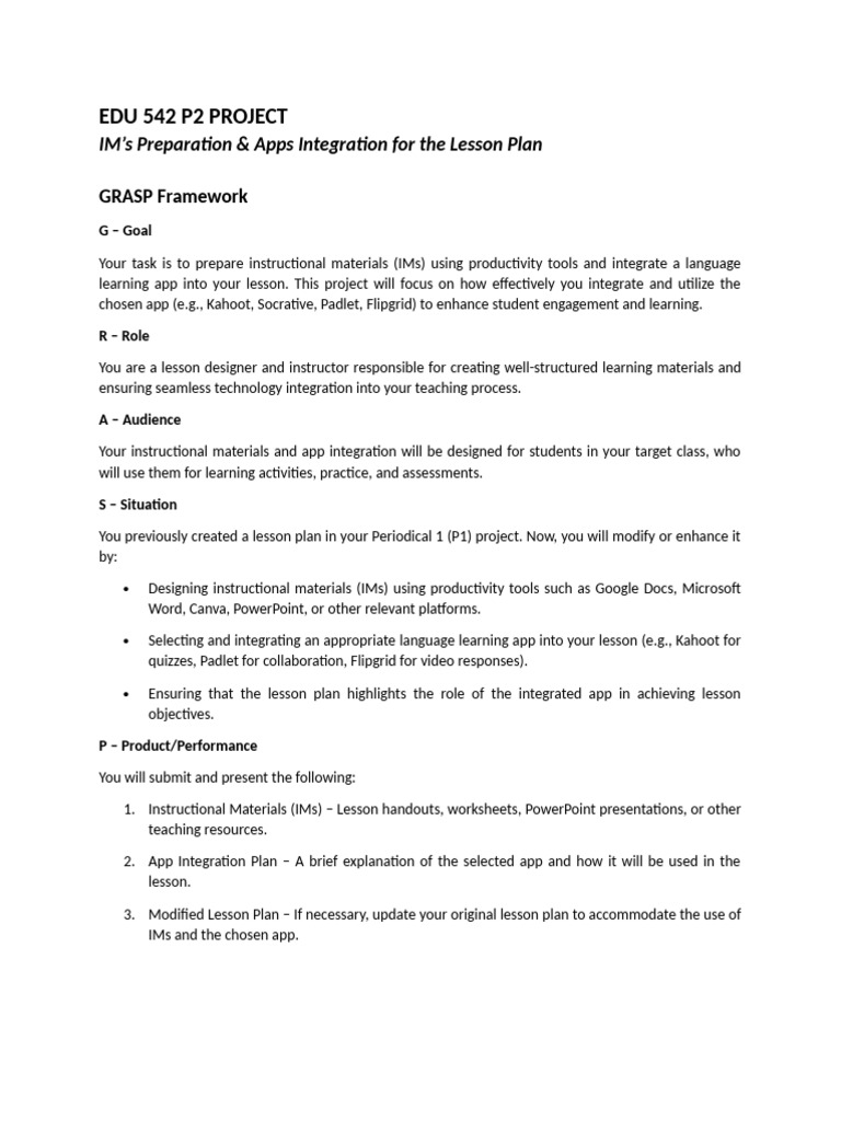 EDU-542-P2-PROJECT(1) | PDF | Lesson Plan | Microsoft Power Point