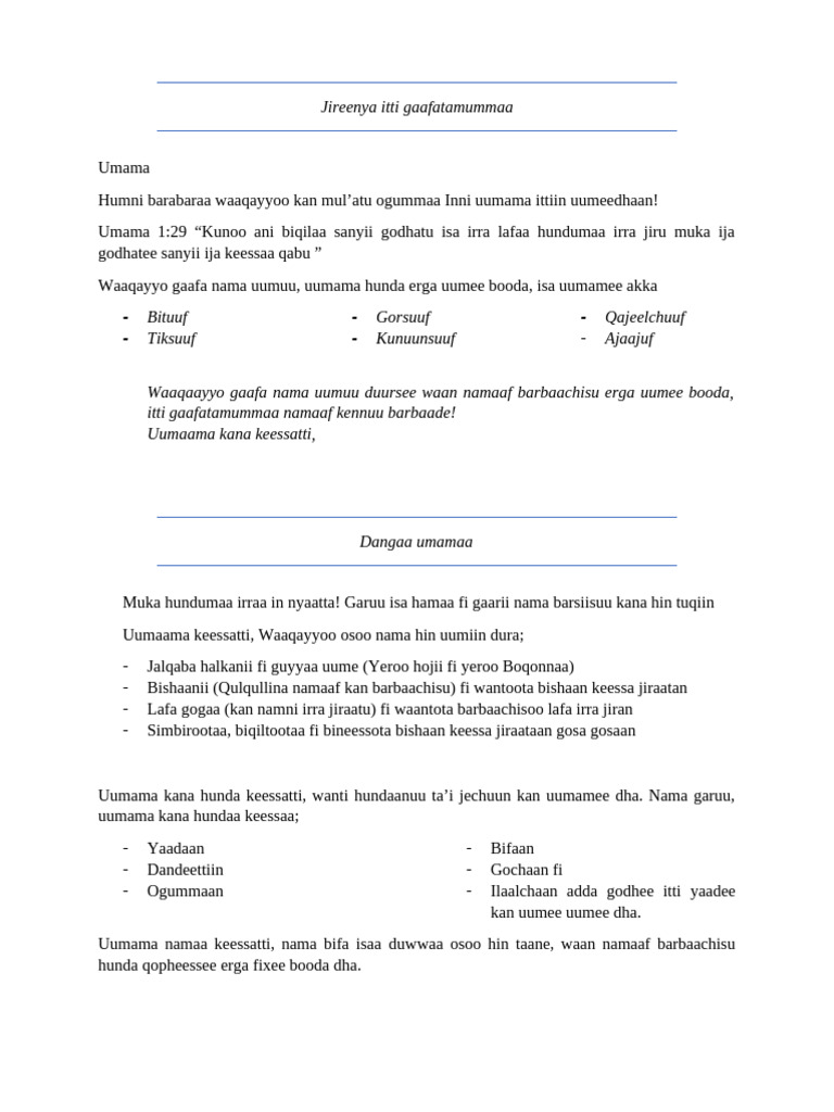 Jireenya Itti Gafatamummaa | PDF