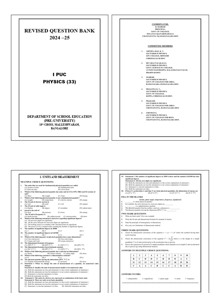 I PUC Physics QB-24-25-2 (1) - converted | PDF | Force | Acceleration