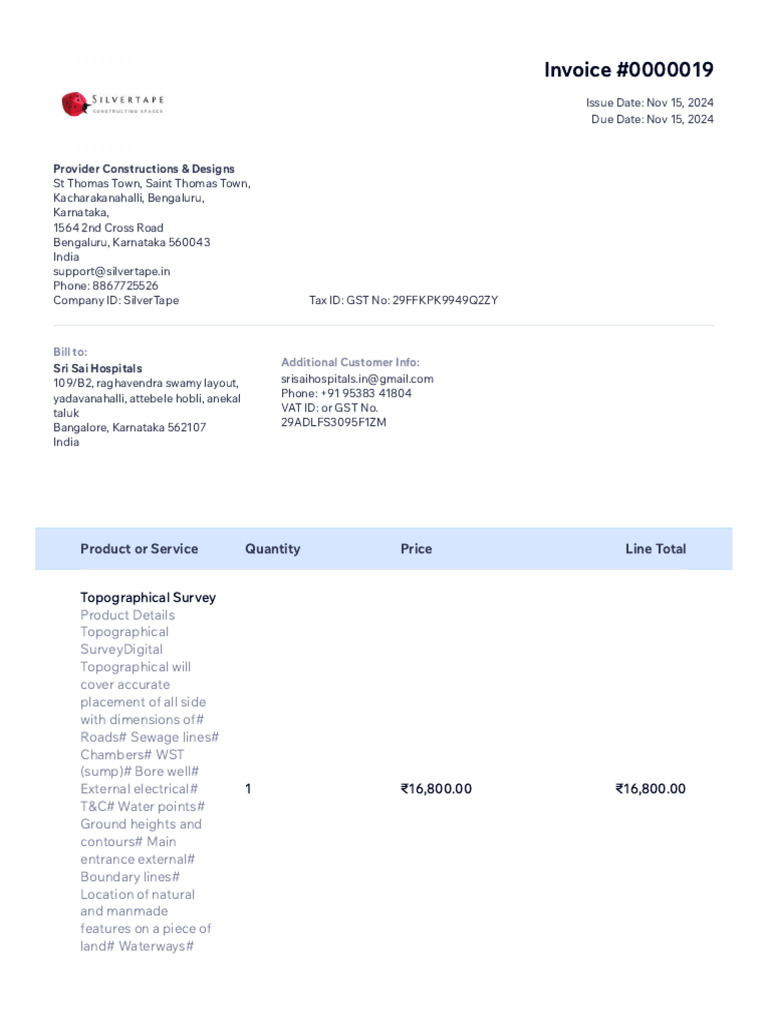 Invoice for Topographical & As-Built Surveys | PDF | Value Added Tax