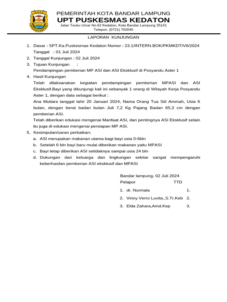 7. LAPORAN KUNJUNGAN MP ASI SBY | PDF